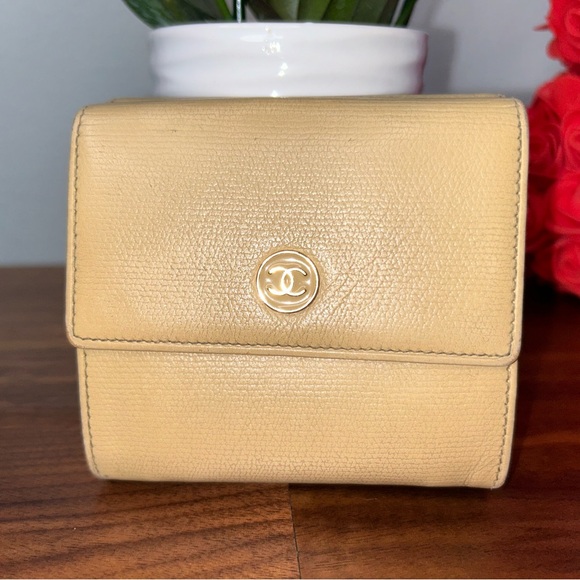 CHANEL | Bags | Chanel Coco Button Leather Trifold Wallet | Poshmark